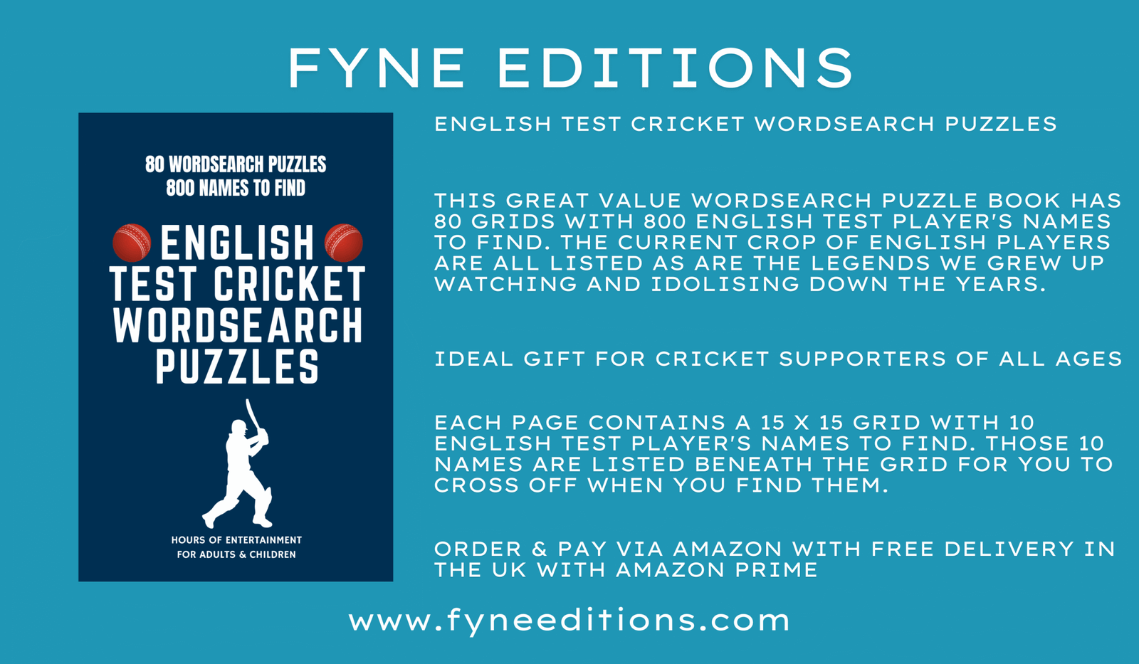English Test Cricket Wordsearch Puzzles